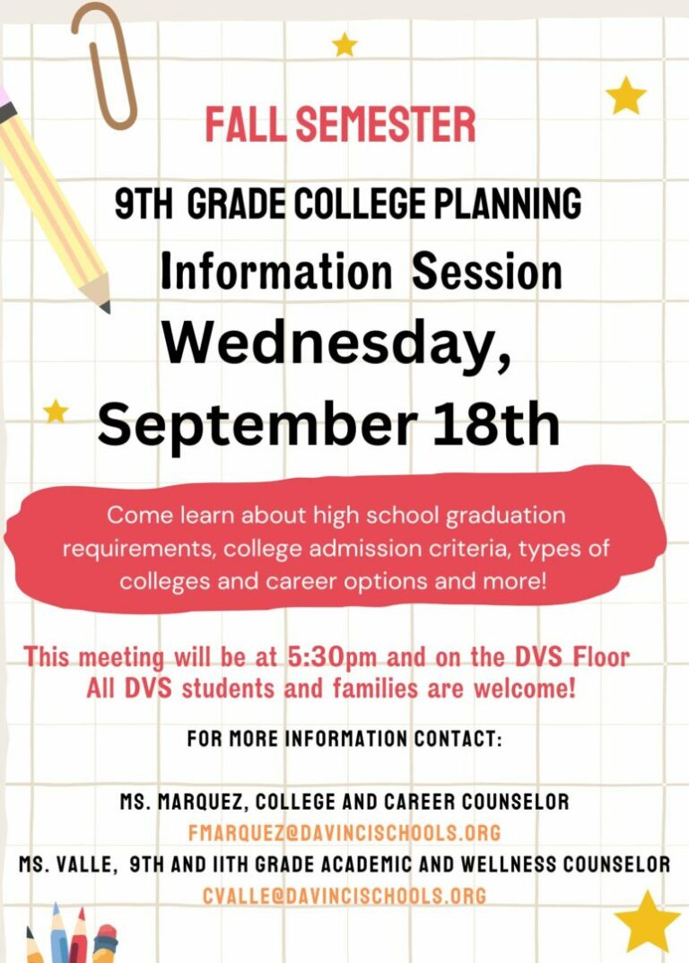 TONIGHT: Freshman College Planning Information Session | Da Vinci Science