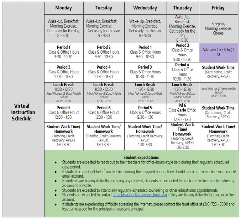 DV Virtual Instruction Schedule | Da Vinci Science