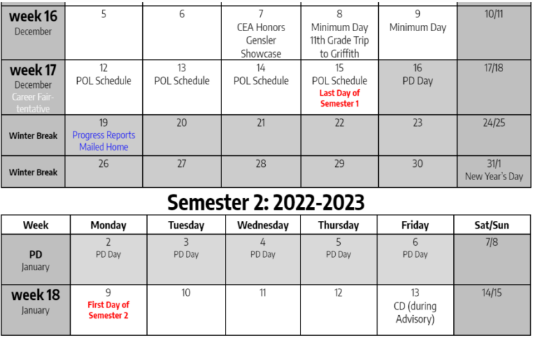 Week 16 & 17 Schedules (+CHYA Information) | Da Vinci Science