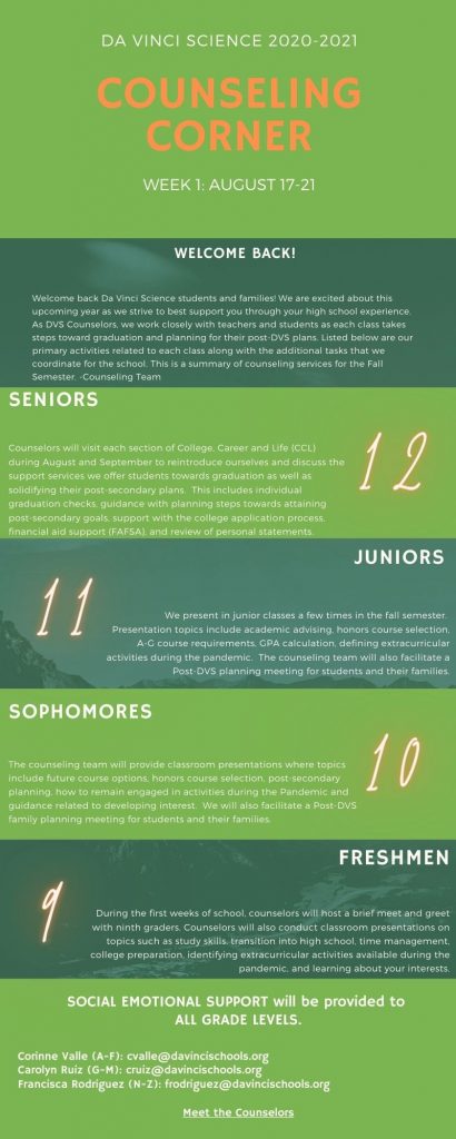 Counseling Corner | Da Vinci Science