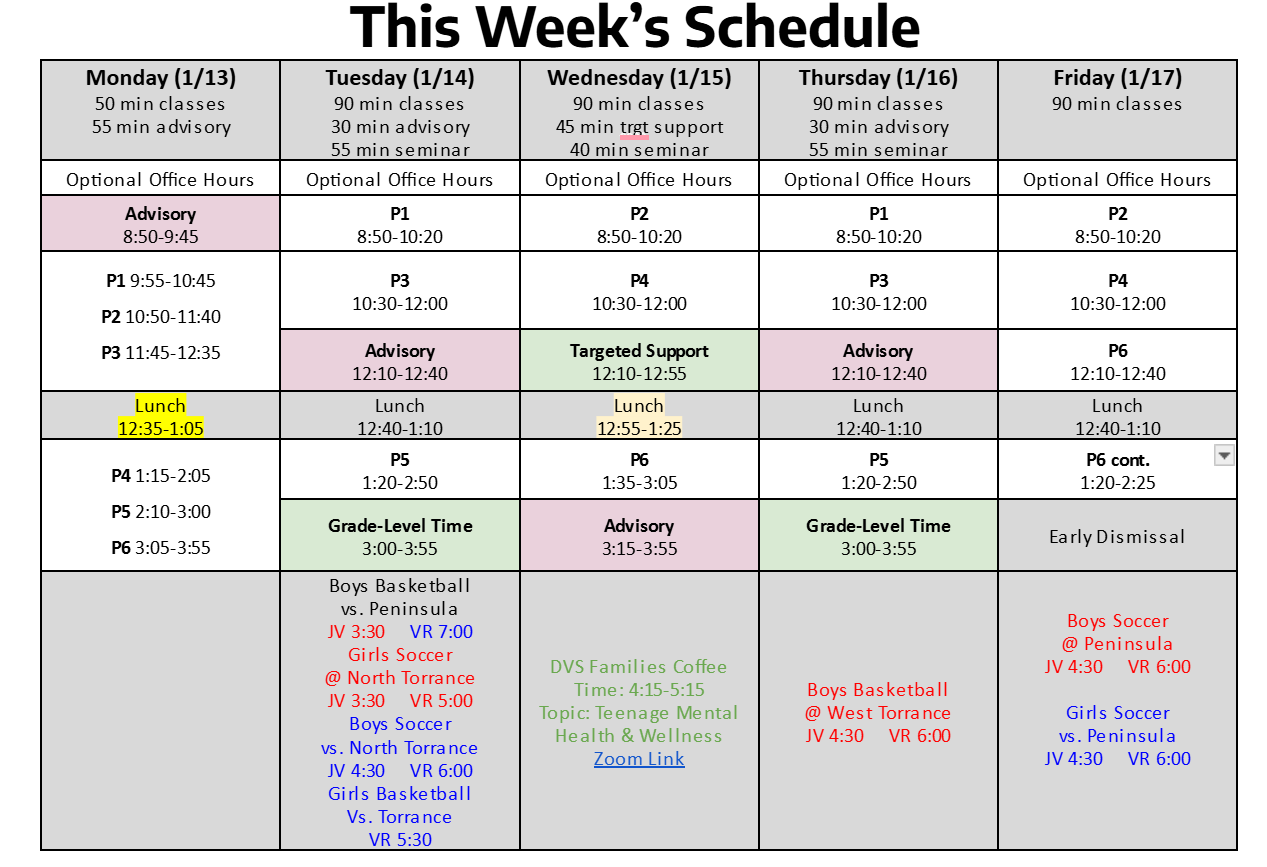 Week 18 Schedule | Da Vinci Science